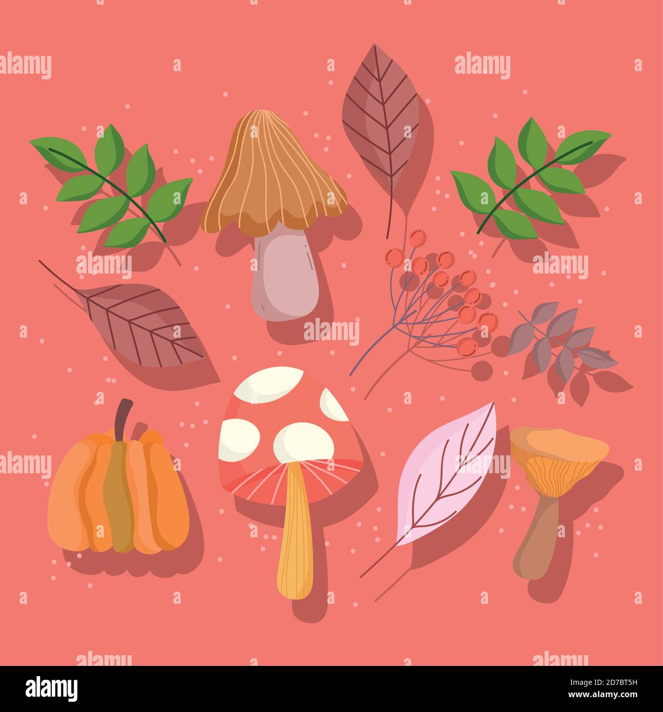 happy thanksgiving autumn leaves mushroom pumpkin leaves foliage icons ...