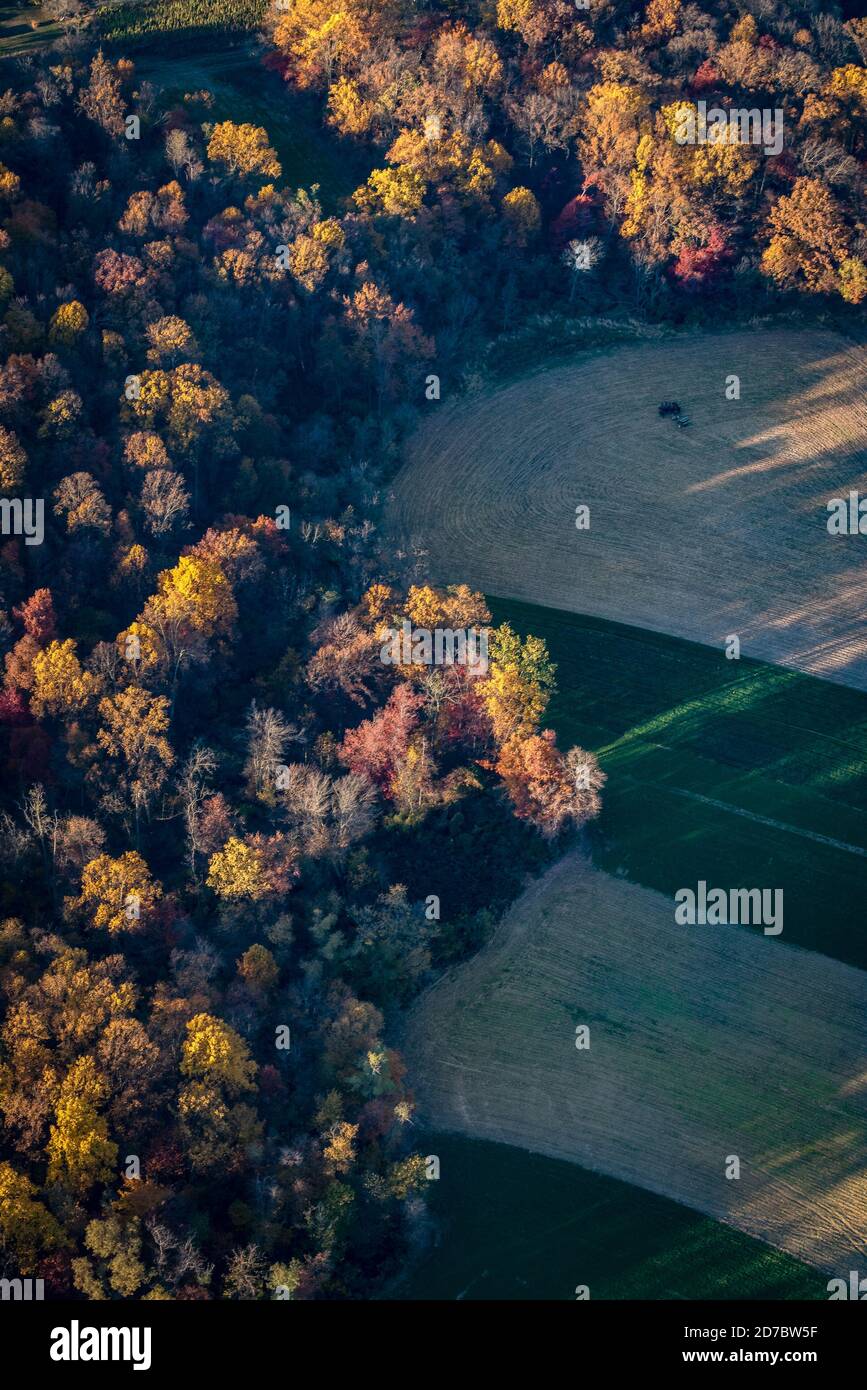 Aerial views from hot air balloon during colorful fall season Stock ...