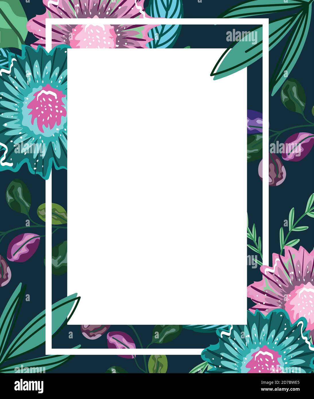 flowers exotic leaves foliage nature decoration banner vector ...