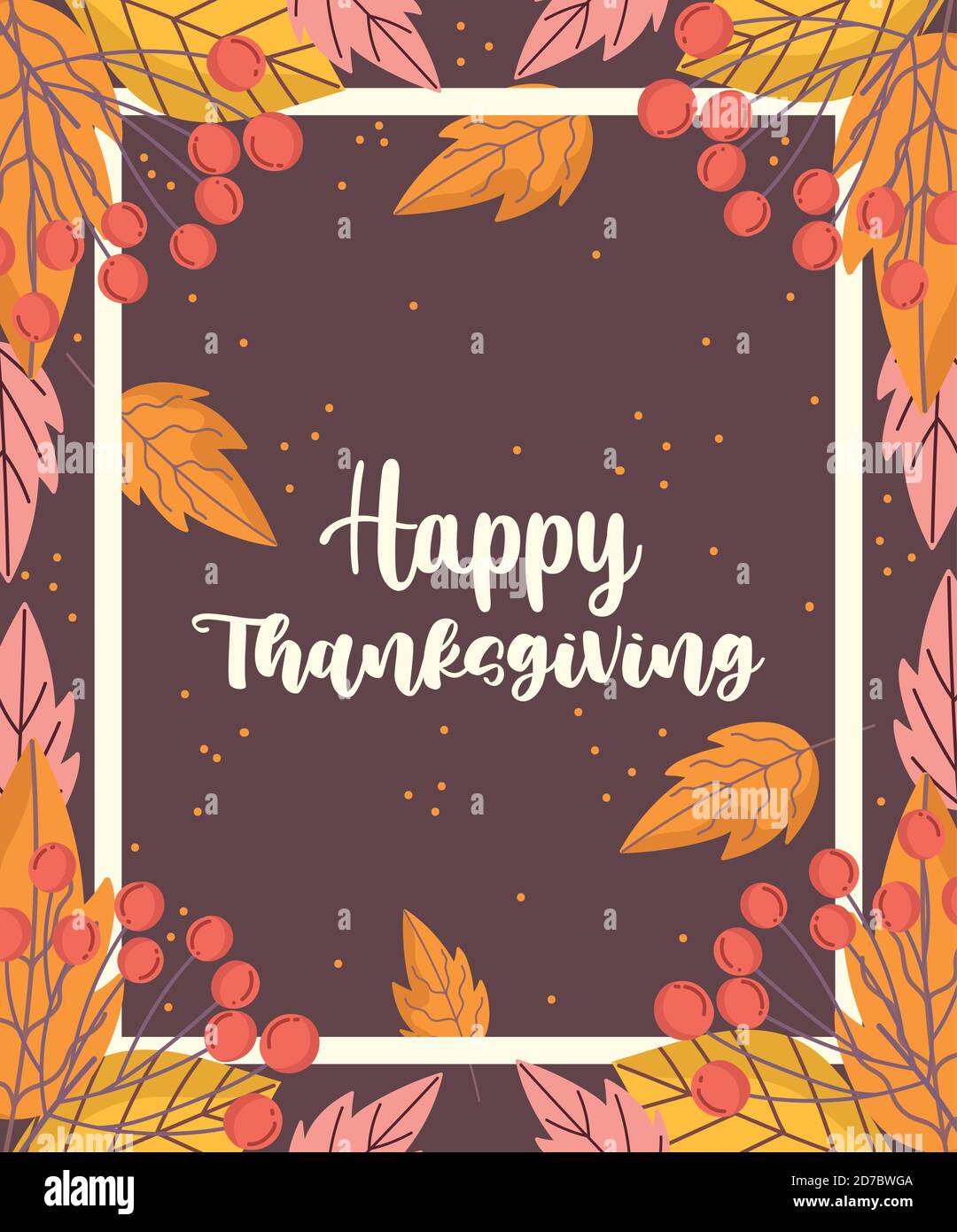 happy thanksgiving frame foliage leaves berry card vector illustration ...