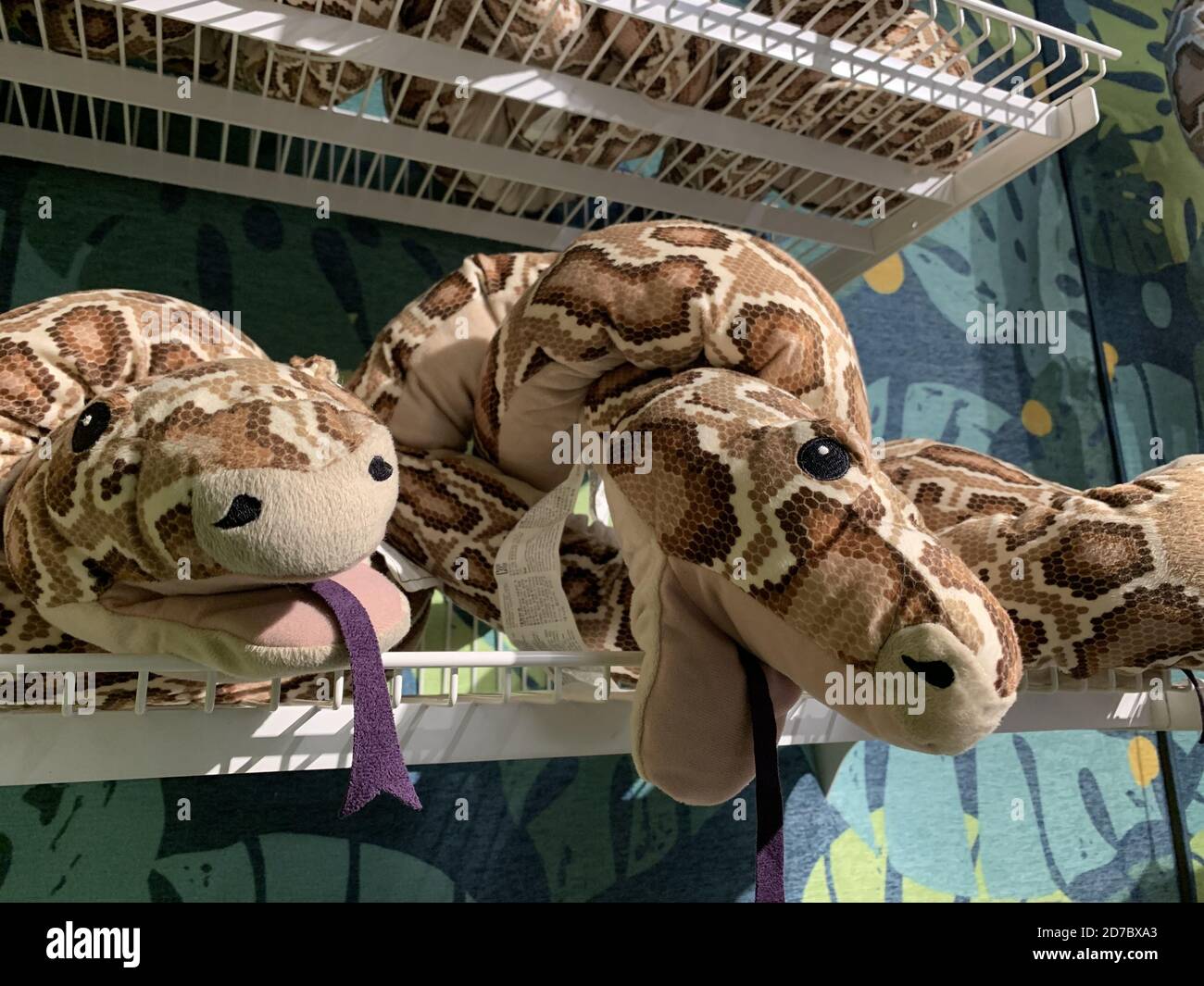 Patterned snake toys on the shelf Stock Photo - Alamy