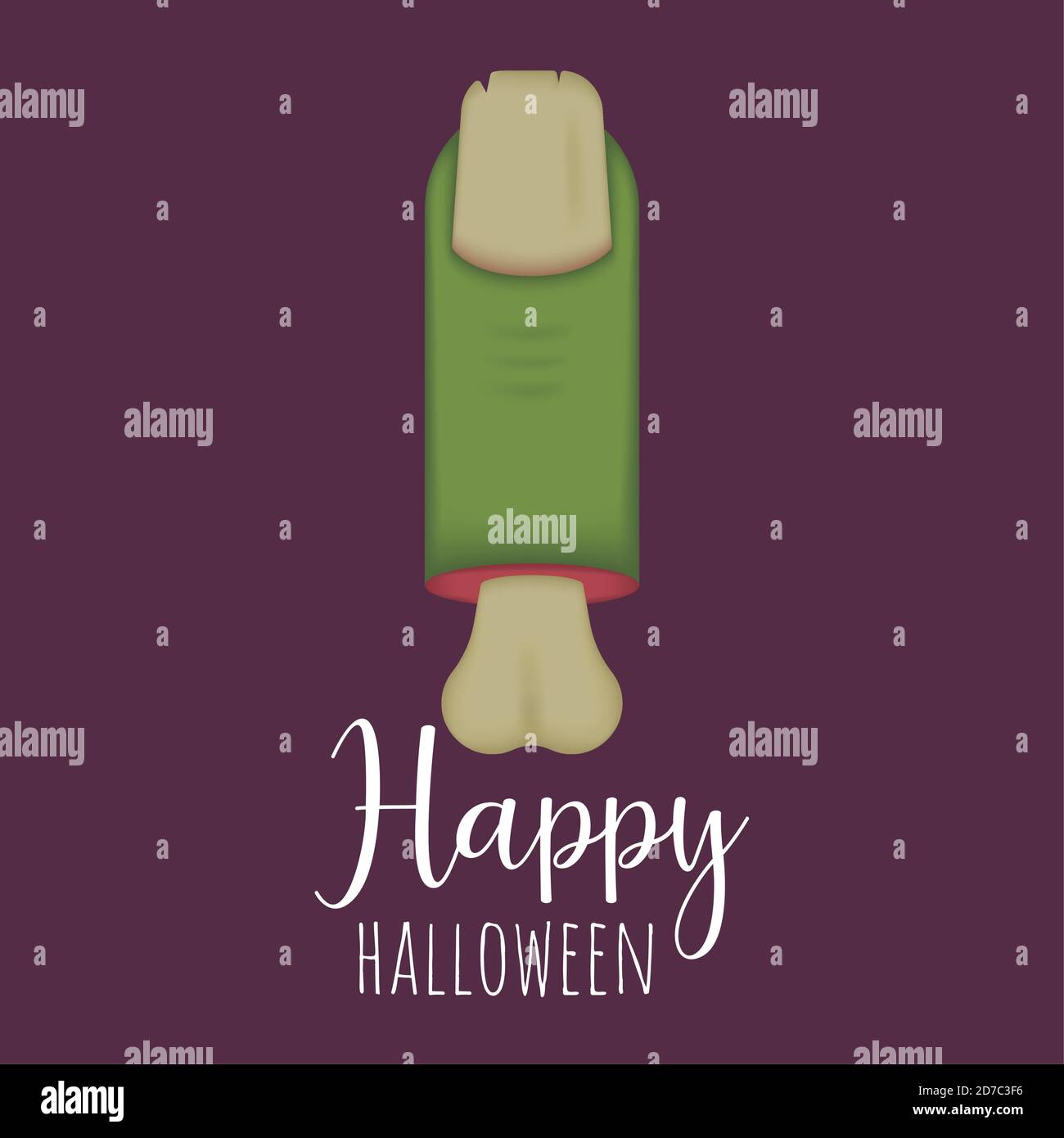 Green zombie finger. Happy halloween card - Vector Stock Vector Image ...