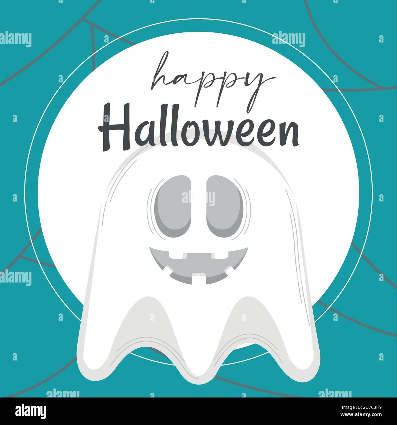 Happy ghost cartoon. Happy halloween card - Vector illustration Stock ...
