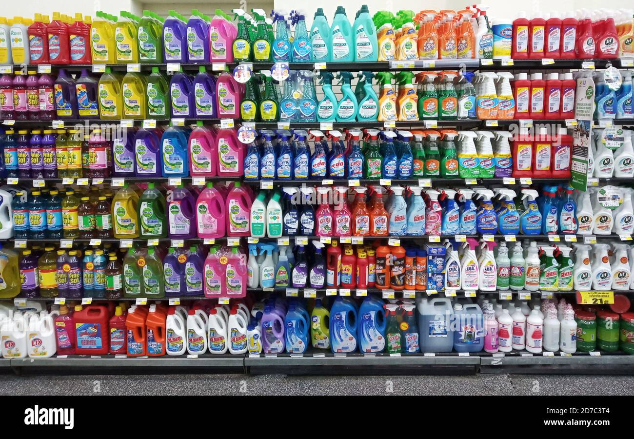 A view of different cleaning agents brands available in a Supermarket ...