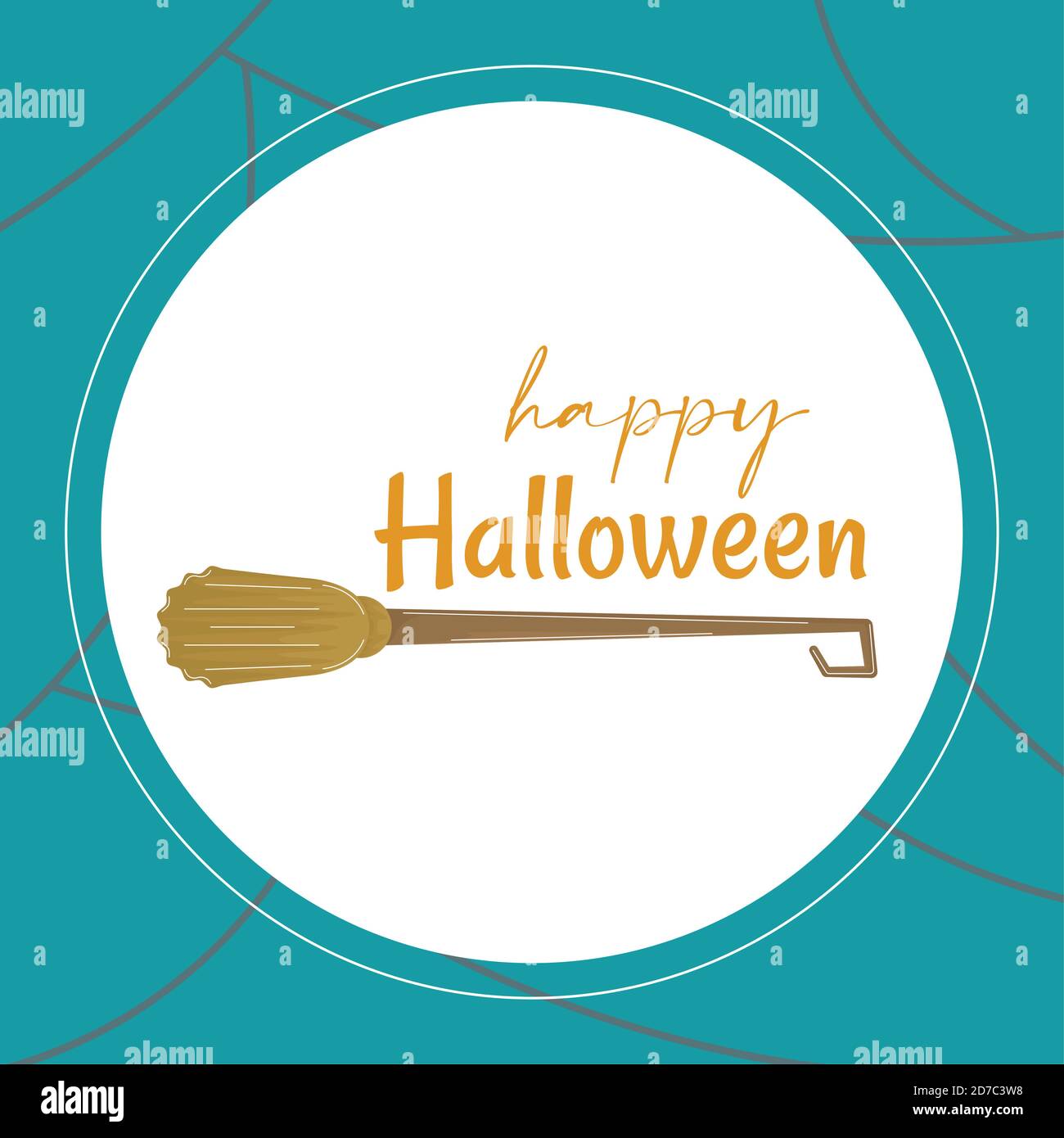Witch broom Happy halloween card - Vector illustration Stock Vector ...