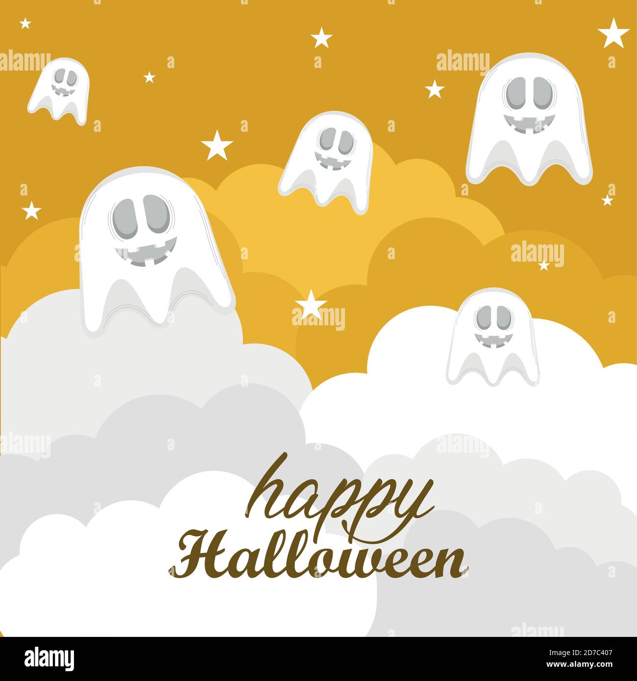 Happy ghosts cartoon. Happy halloween card - Vector illustration Stock ...
