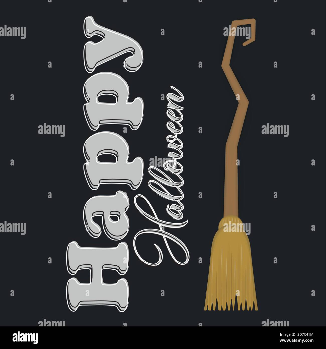 Witch broom Happy halloween card - Vector illustration Stock Vector ...