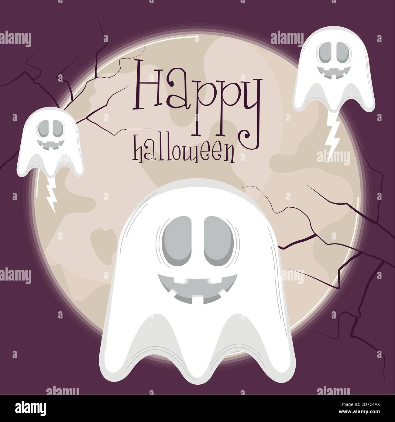Happy ghosts cartoon. Happy halloween card - Vector illustration Stock ...