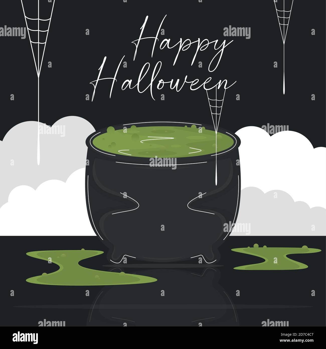 Witch pot with poison. Happy halloween card - Vector Stock Vector Image ...