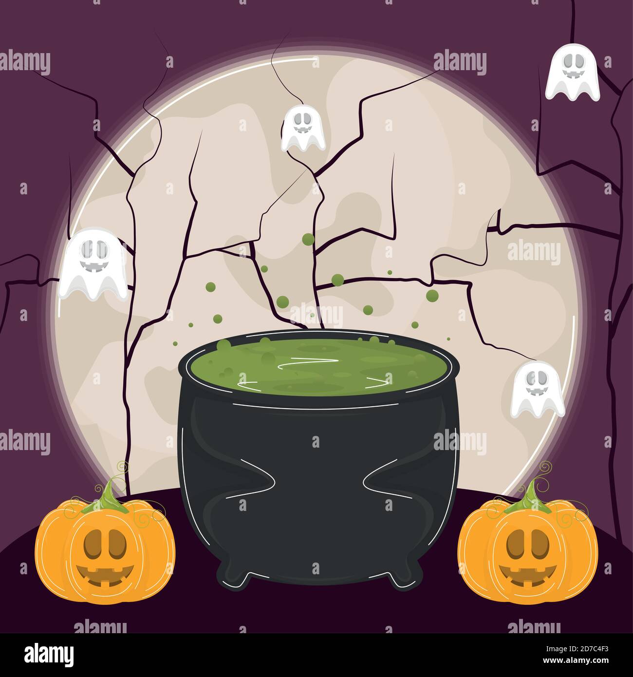 Scary halloween scene. Happy halloween card - Vector illustration Stock ...