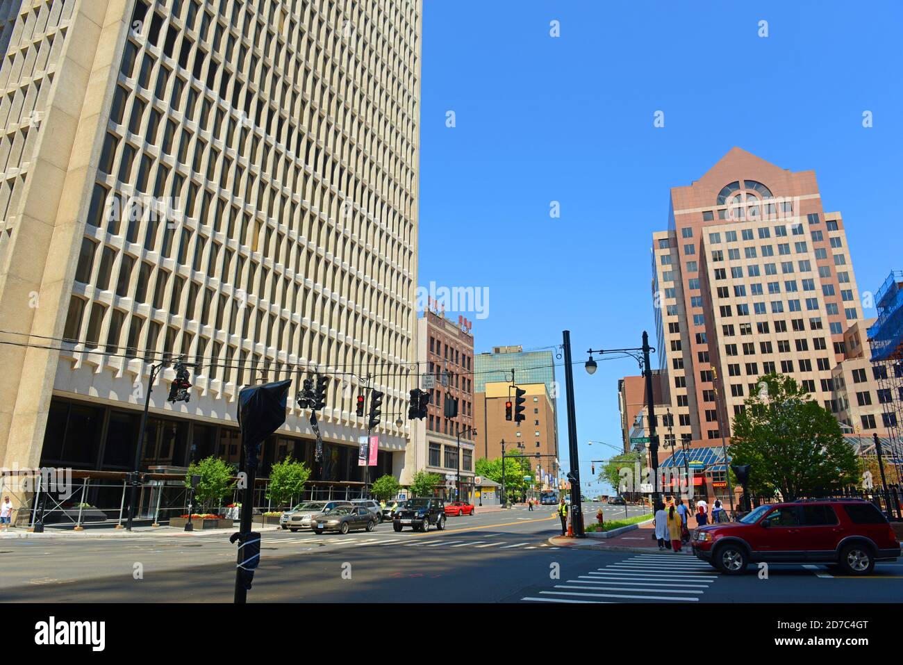Hartford modern city skyline on Main Street at Central Row in downtown ...