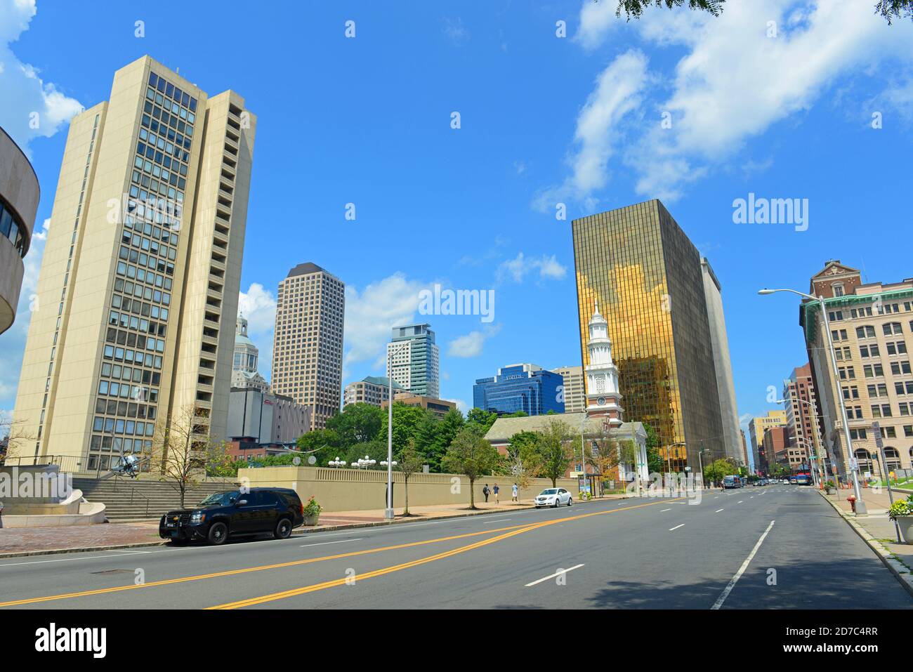 Hartford modern city skyline including First Church Of Christ and Gold ...