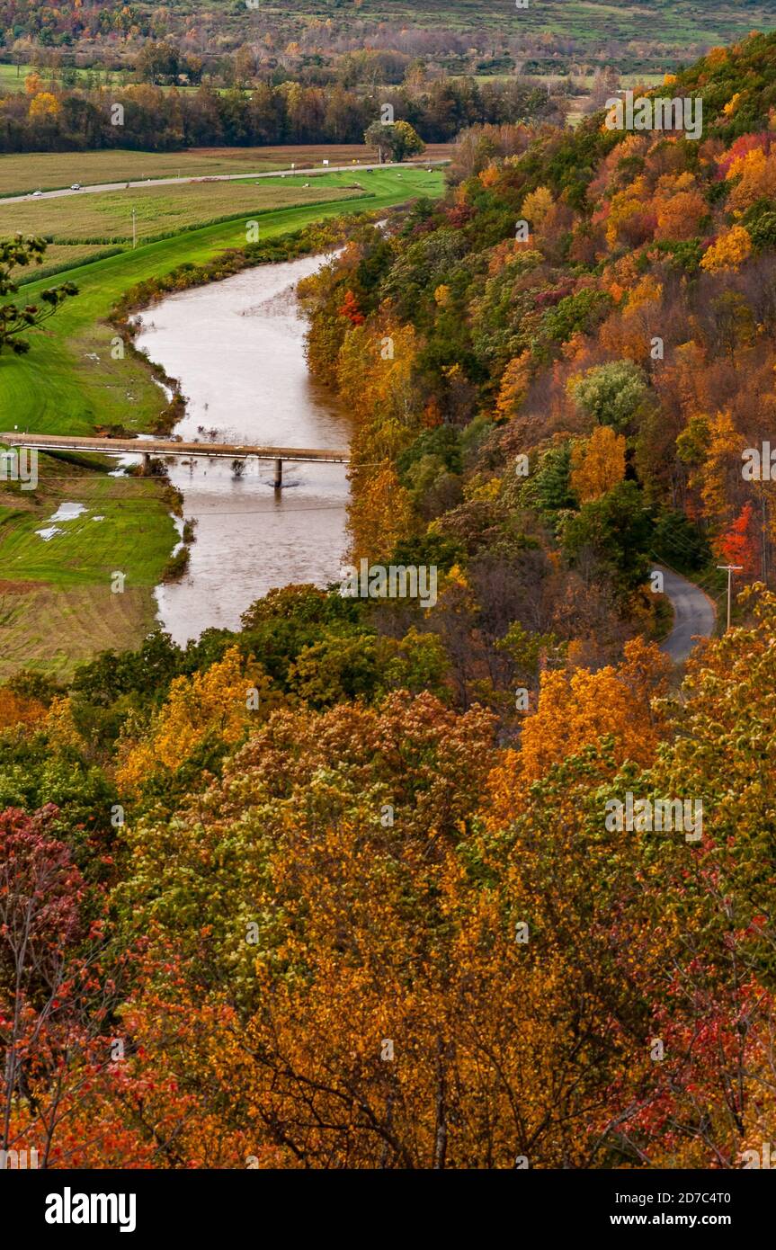 Aerial views from hot air balloon during colorful fall season Stock ...