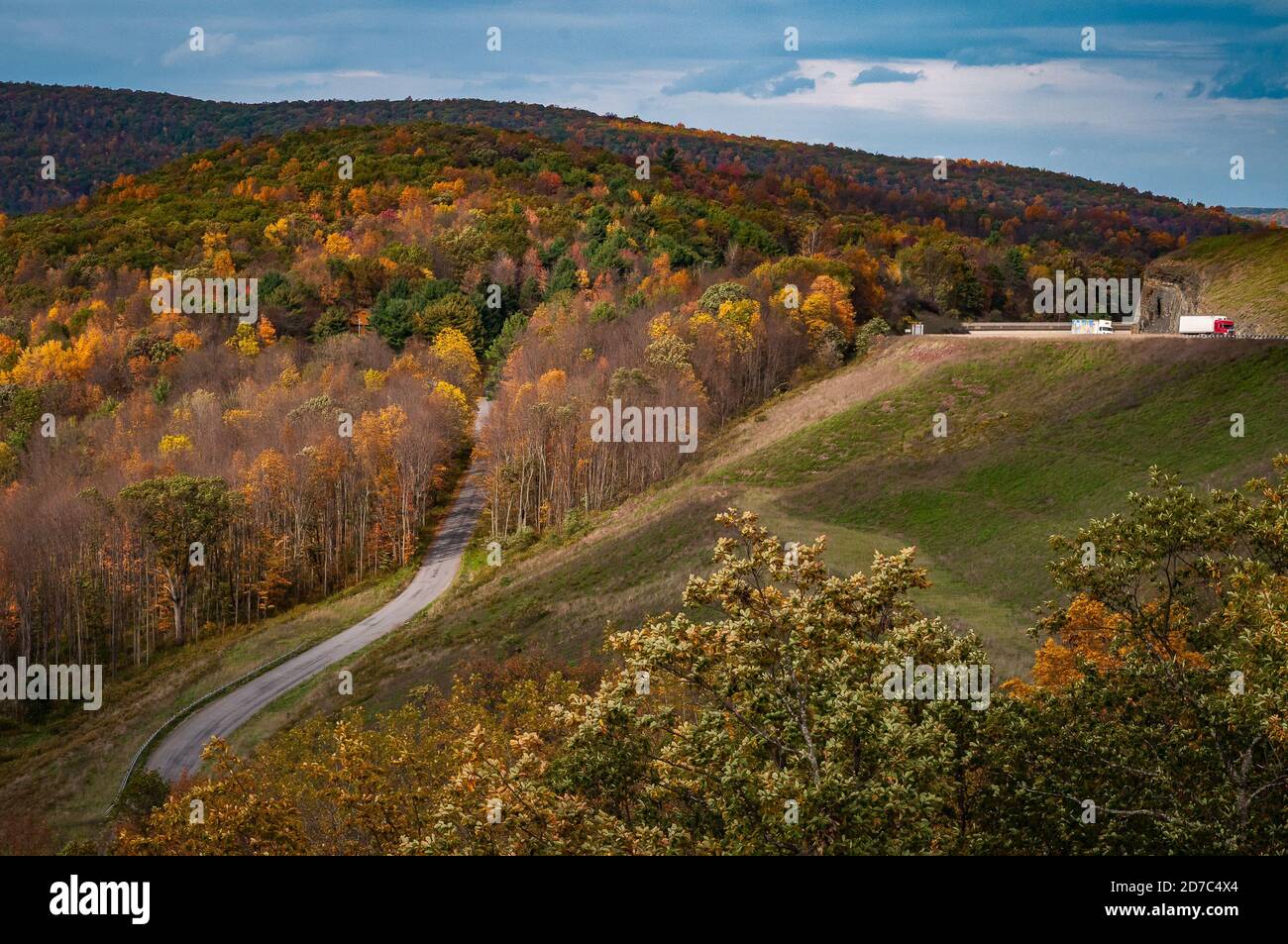 Bucolic rural, autun season highway through fall splendor Stock Photo ...