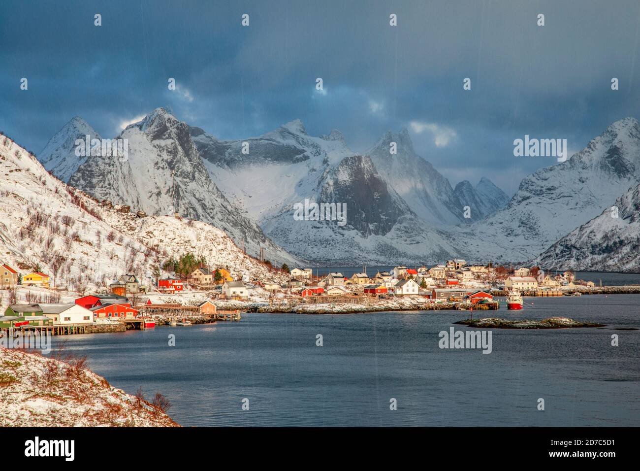 Raining in Fishing village in the Lofoten Islands, Norway Stock Photo ...