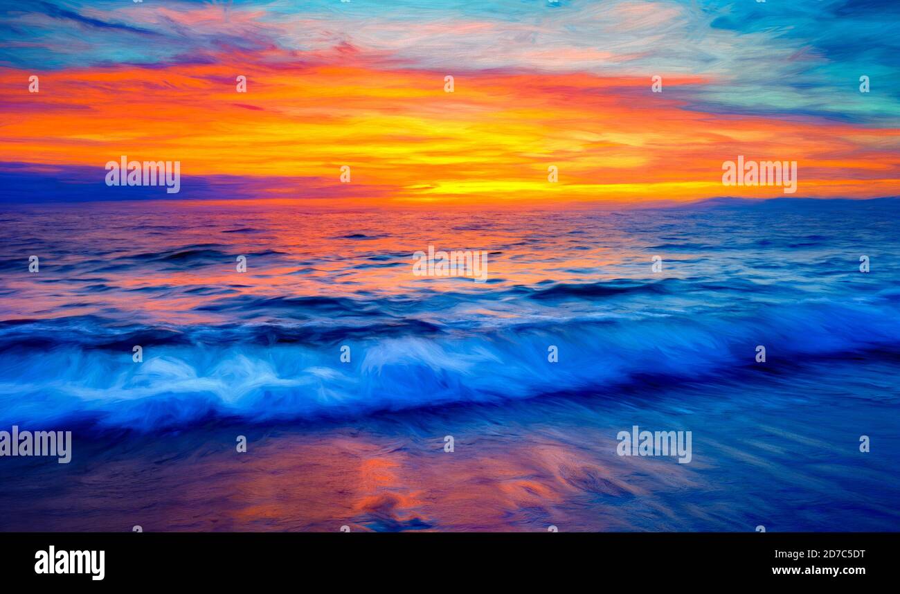 A Colorful Ocean Sunset Wave is Breaking on the Seashore Stock Photo ...