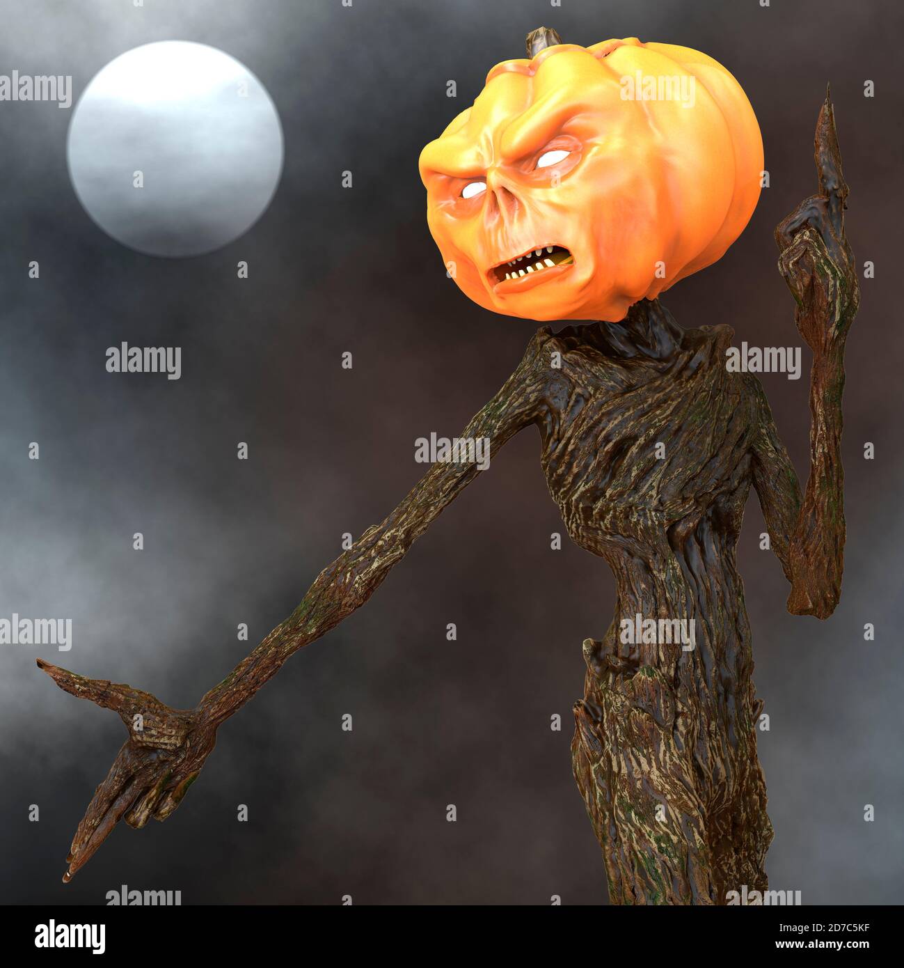 Pumpkin monster under the full moon 3d illustration Stock Photo - Alamy