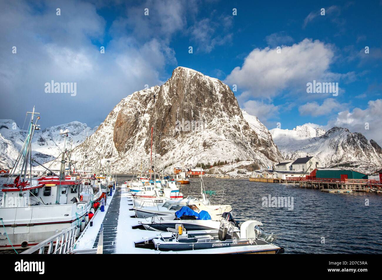 Cod fishing boats in Fishing village in the Lofoten Islands, Norway ...