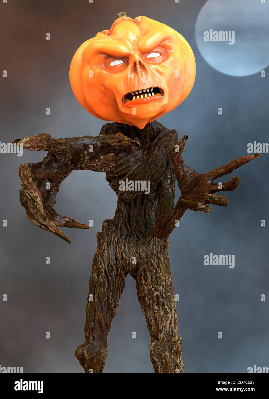 Pumpkin monster under the full moon 3d illustration Stock Photo - Alamy