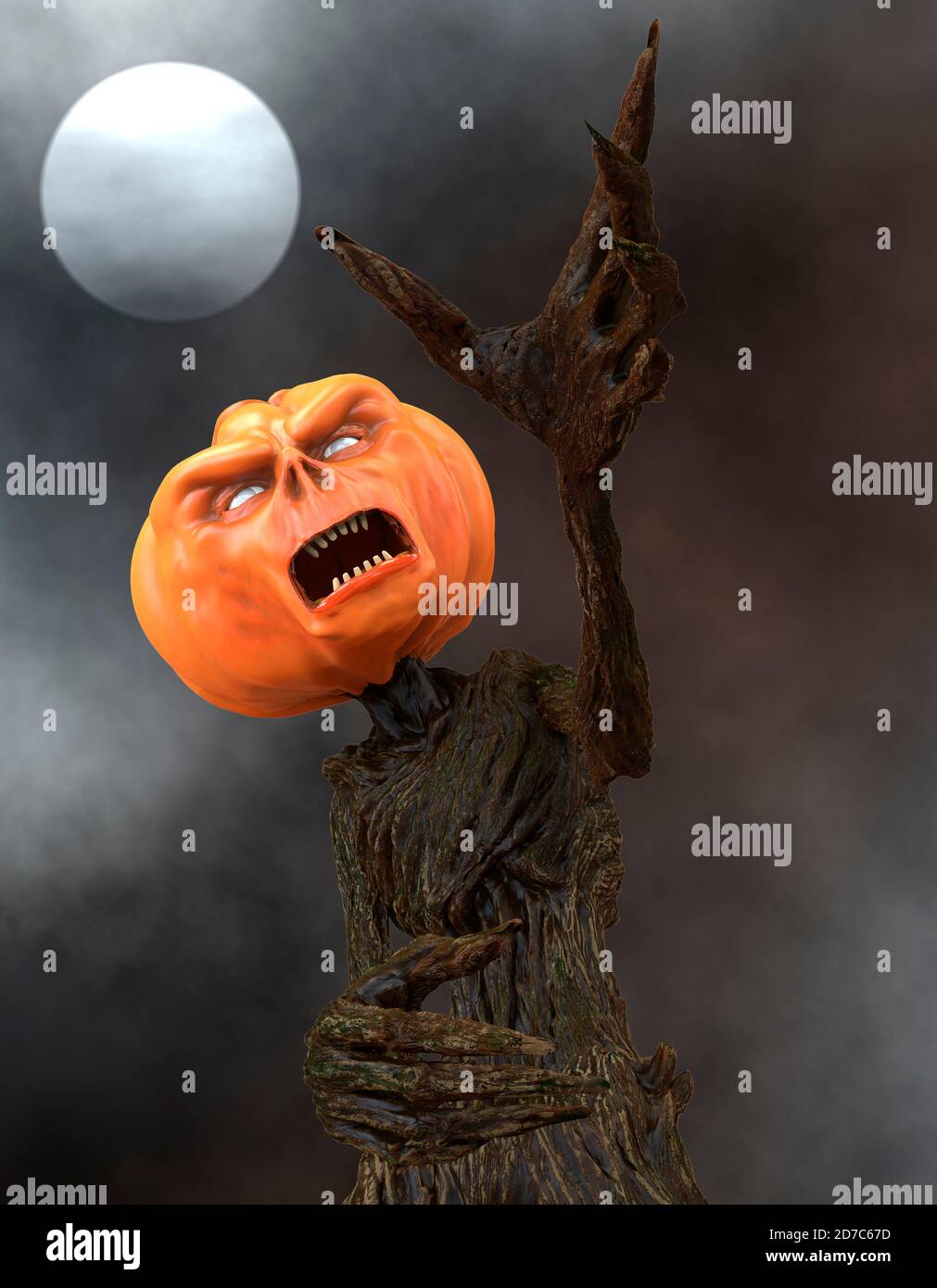 Pumpkin monster under the full moon 3d illustration Stock Photo - Alamy