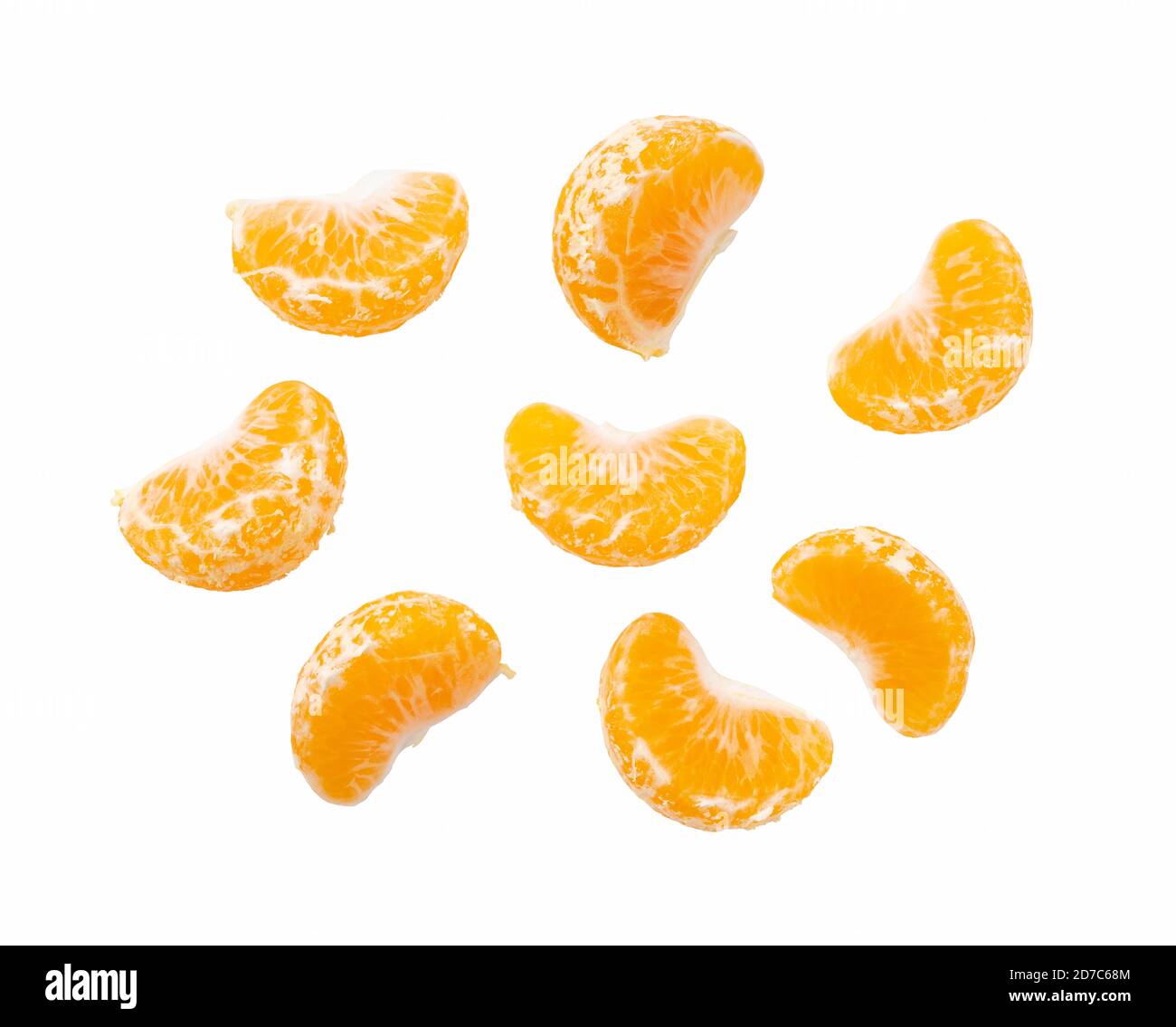 Peeled early Japanese mandarin oranges on a white background Stock ...