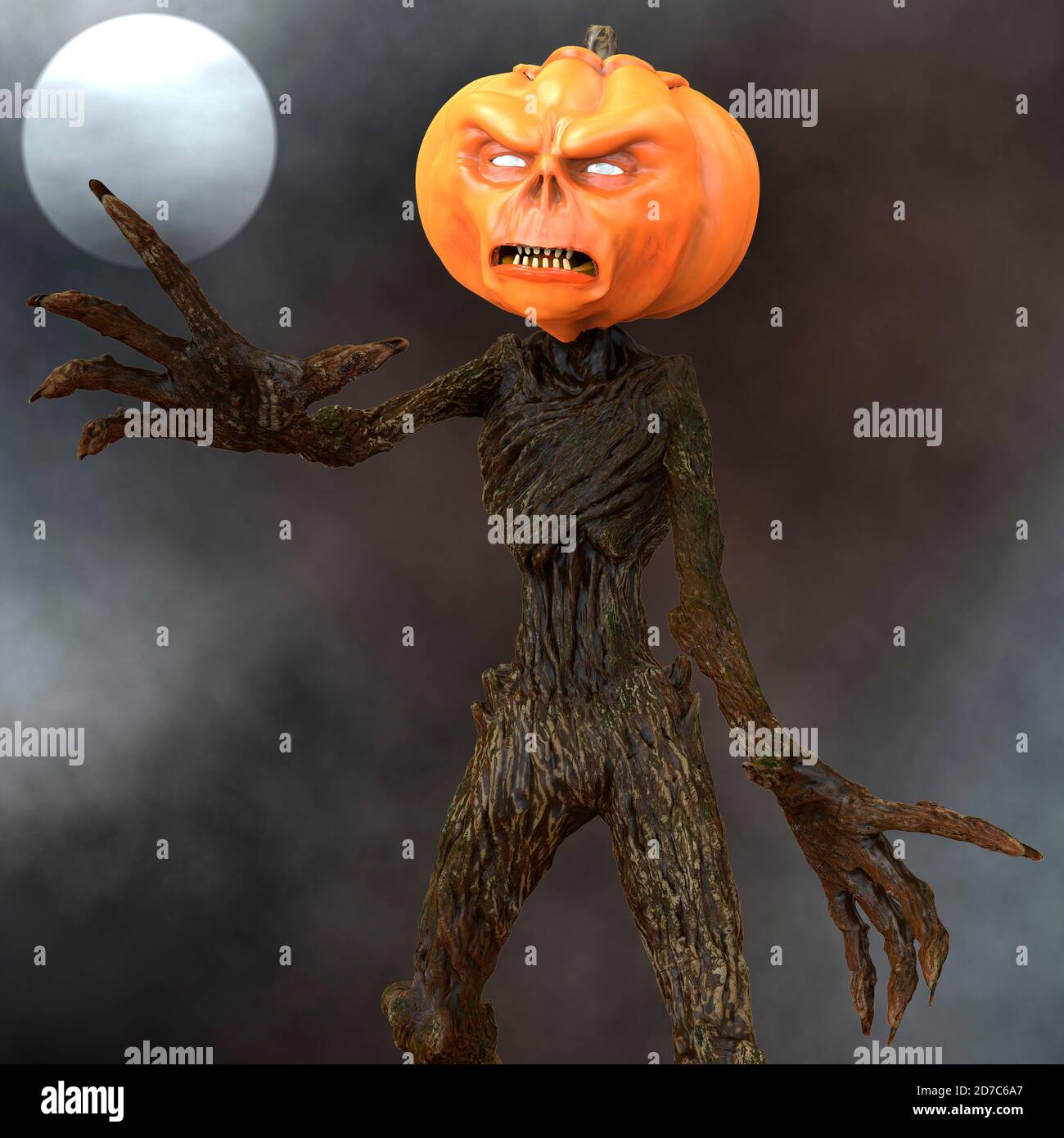 Pumpkin monster under the full moon 3d illustration Stock Photo - Alamy