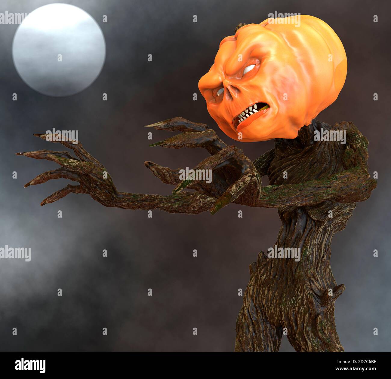 Pumpkin monster under the full moon 3d illustration Stock Photo - Alamy