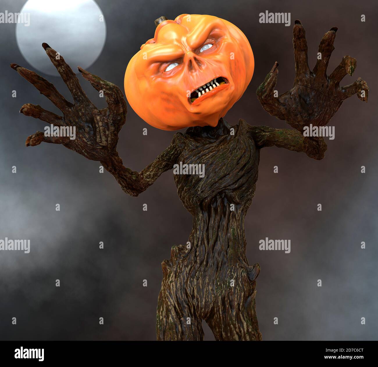 Pumpkin monster under the full moon 3d illustration Stock Photo - Alamy