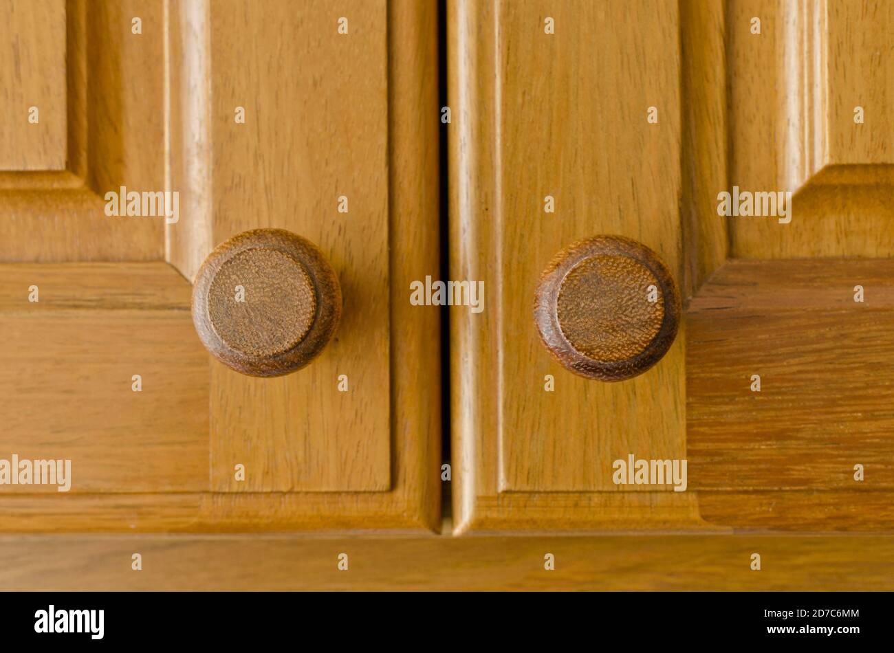 Closeup of two wooden handles on a kitchen cabinet Stock Photo - Alamy