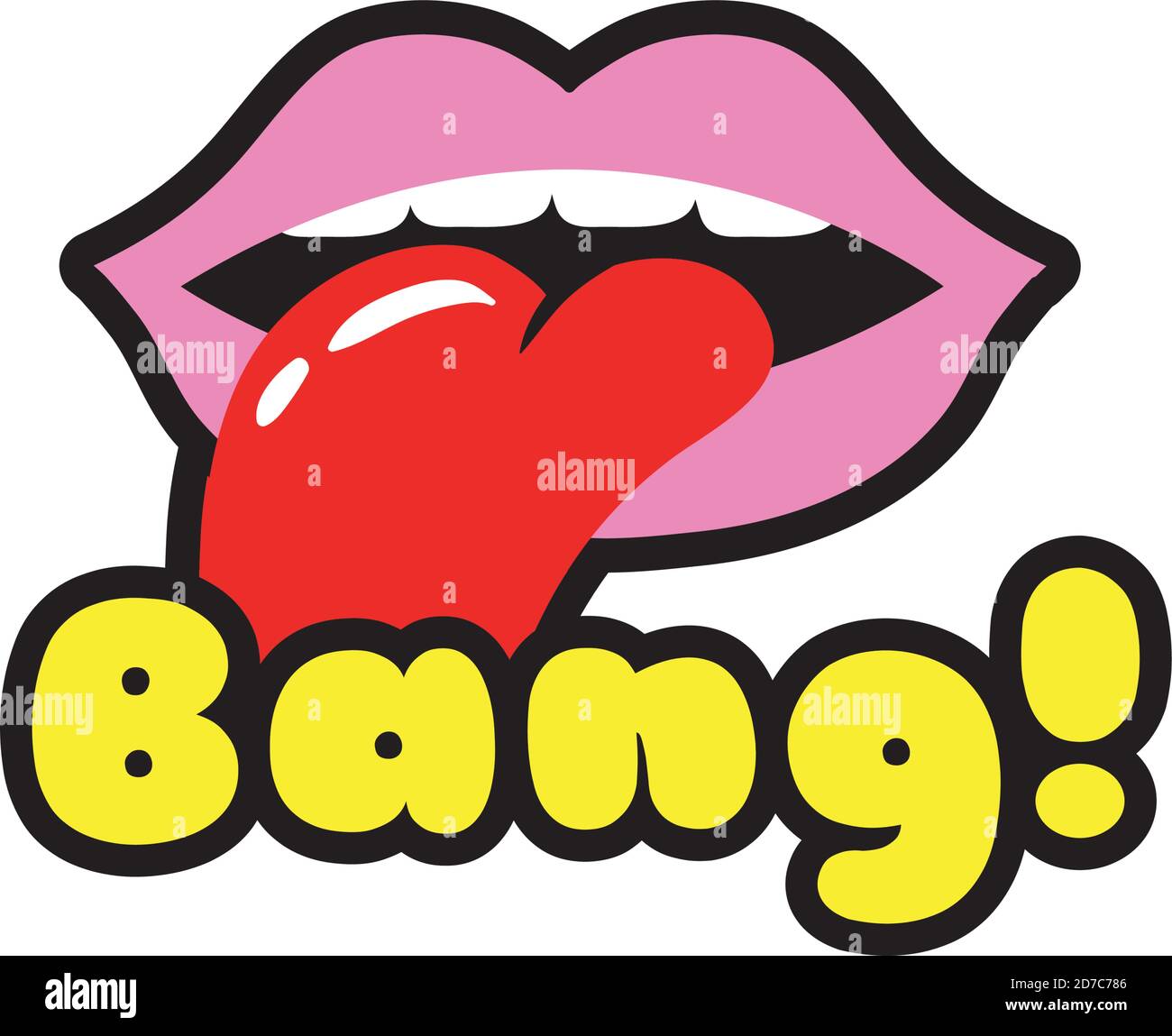 mouth with tongue out and bang word pop art style icon vector ...