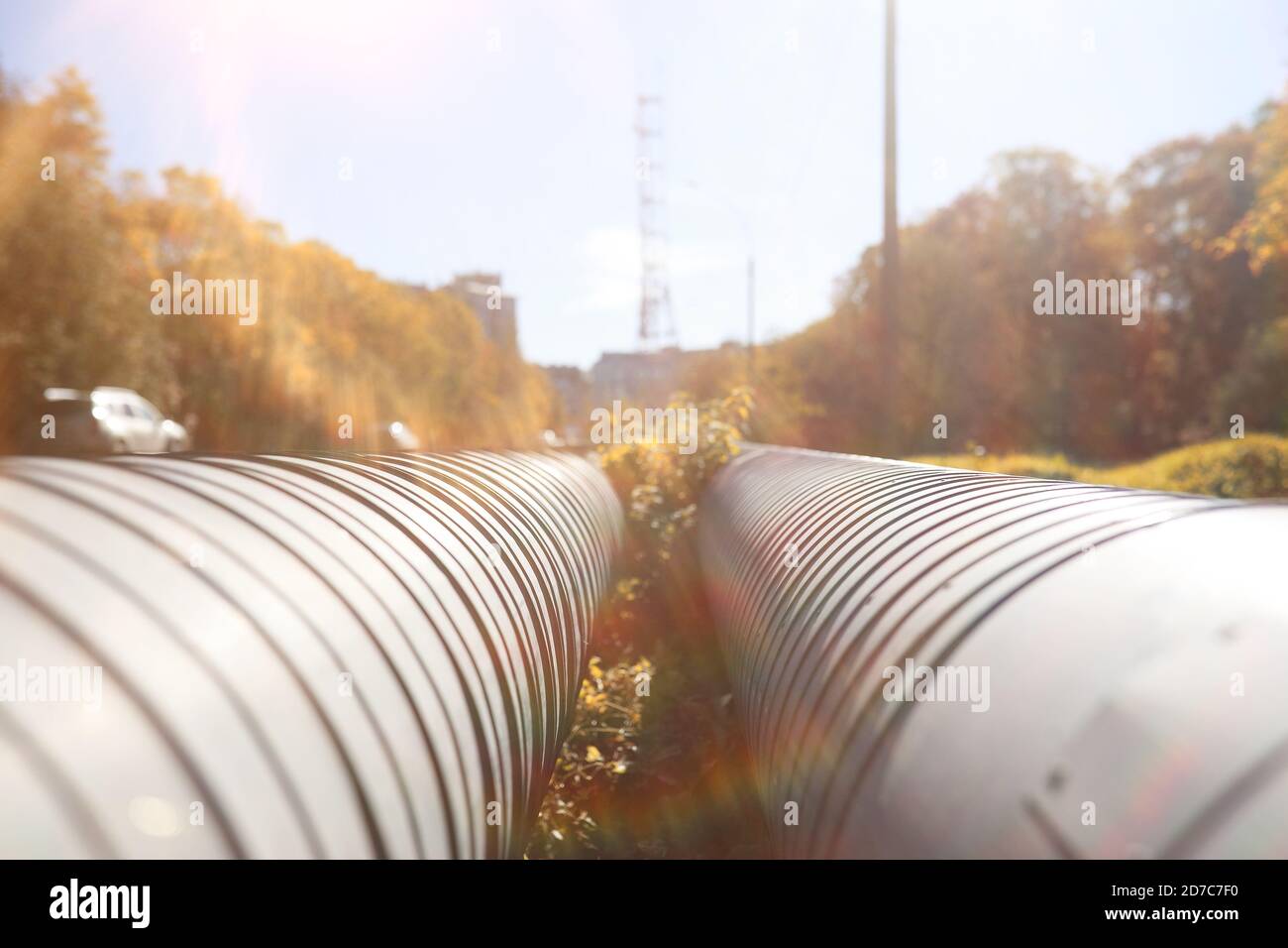 Industrial pipes on street construction Stock Photo - Alamy