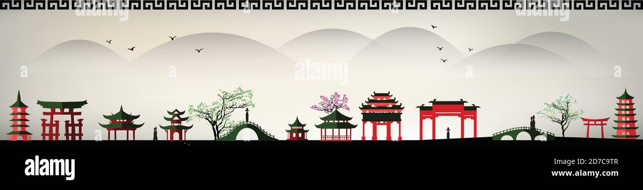 vector landscape of an asia city Stock Vector Image & Art - Alamy
