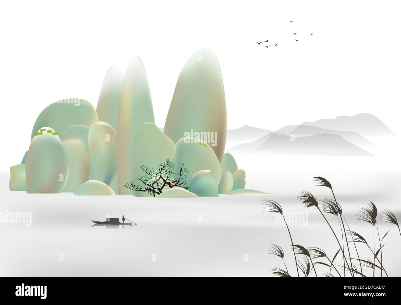 Chinese traditional painting of south landscape Stock Vector Image ...