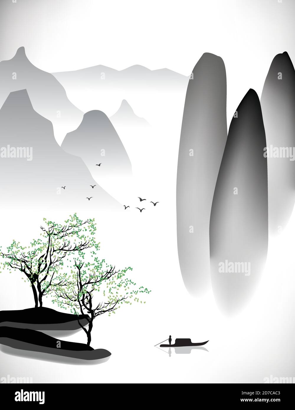 Chinese traditional painting of south landscape Stock Vector Image ...