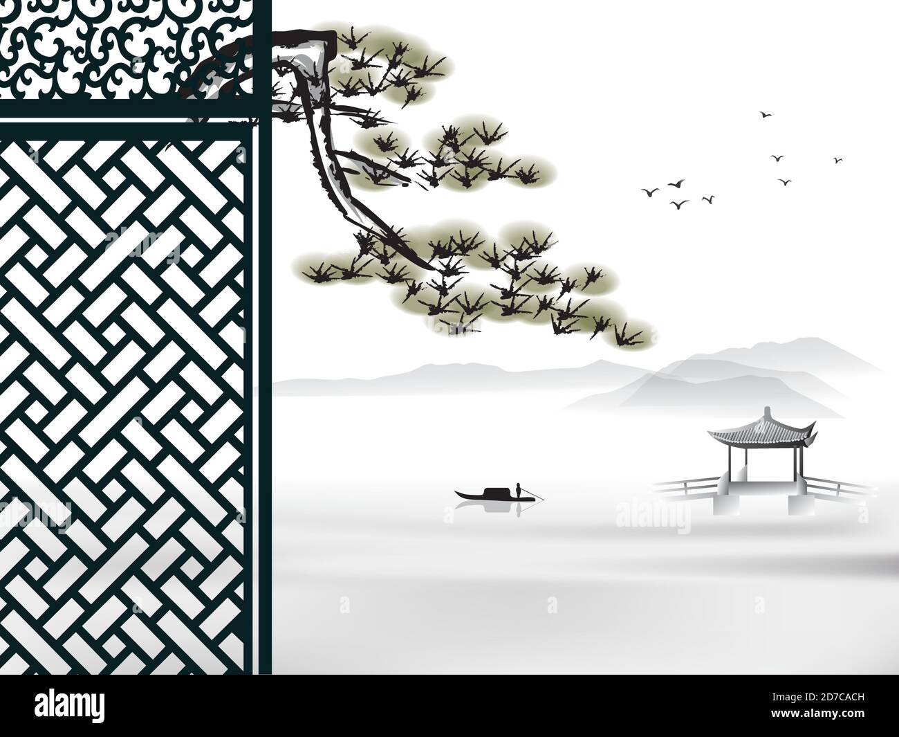 Chinese traditional painting of south landscape Stock Vector Image ...