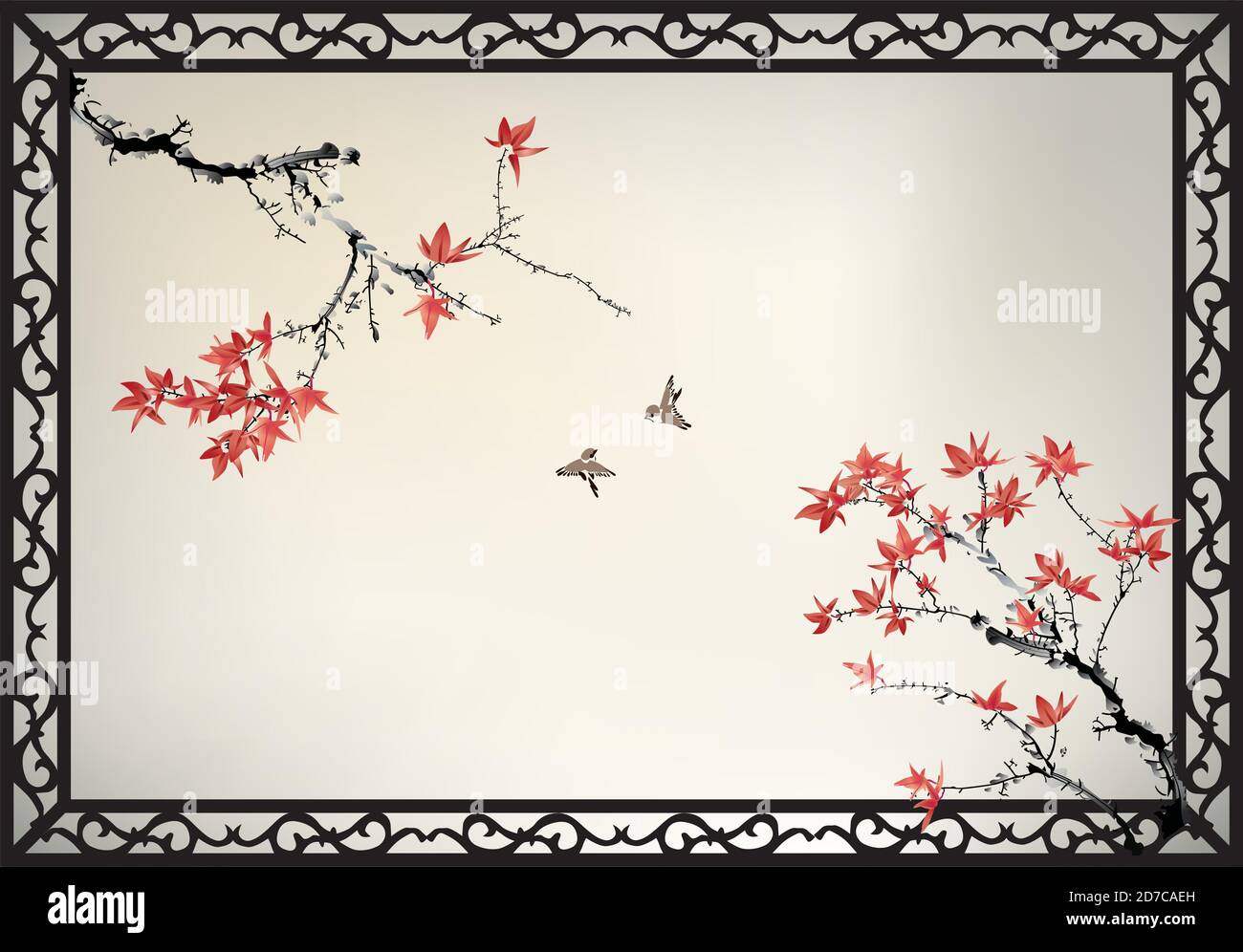 Chinese painting of maple tree and birds Stock Vector Image & Art - Alamy