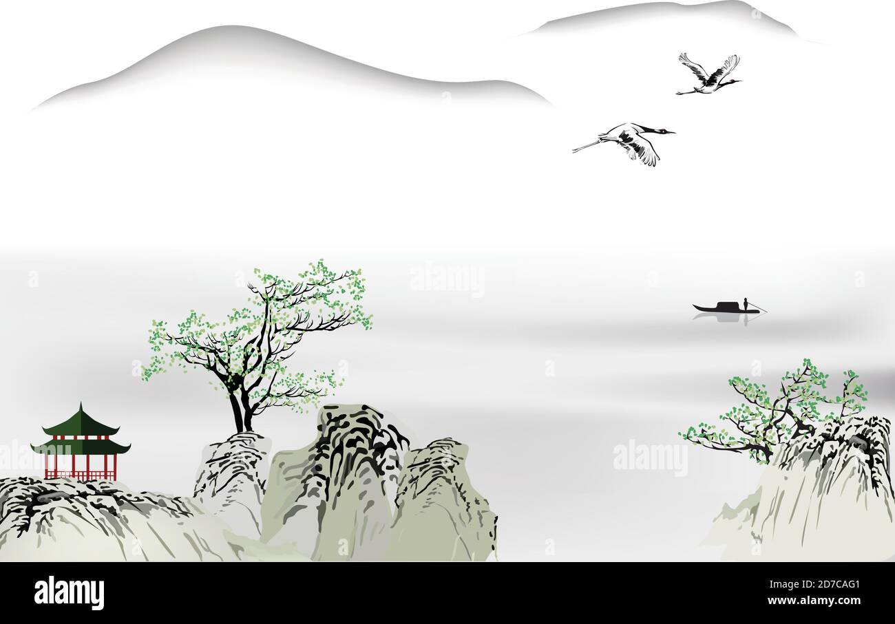 Chinese traditional painting of south landscape Stock Vector Image ...