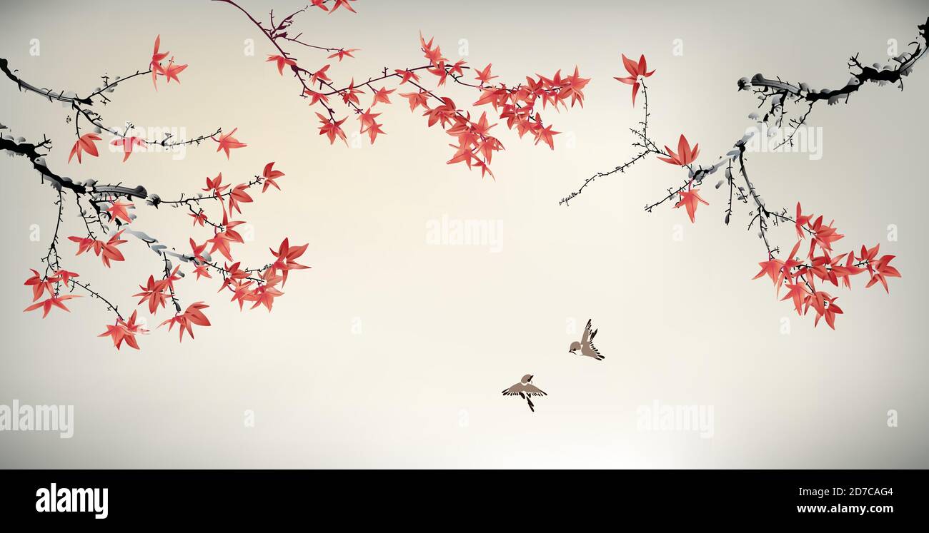 Orange art tree painting Stock Vector Images - Alamy