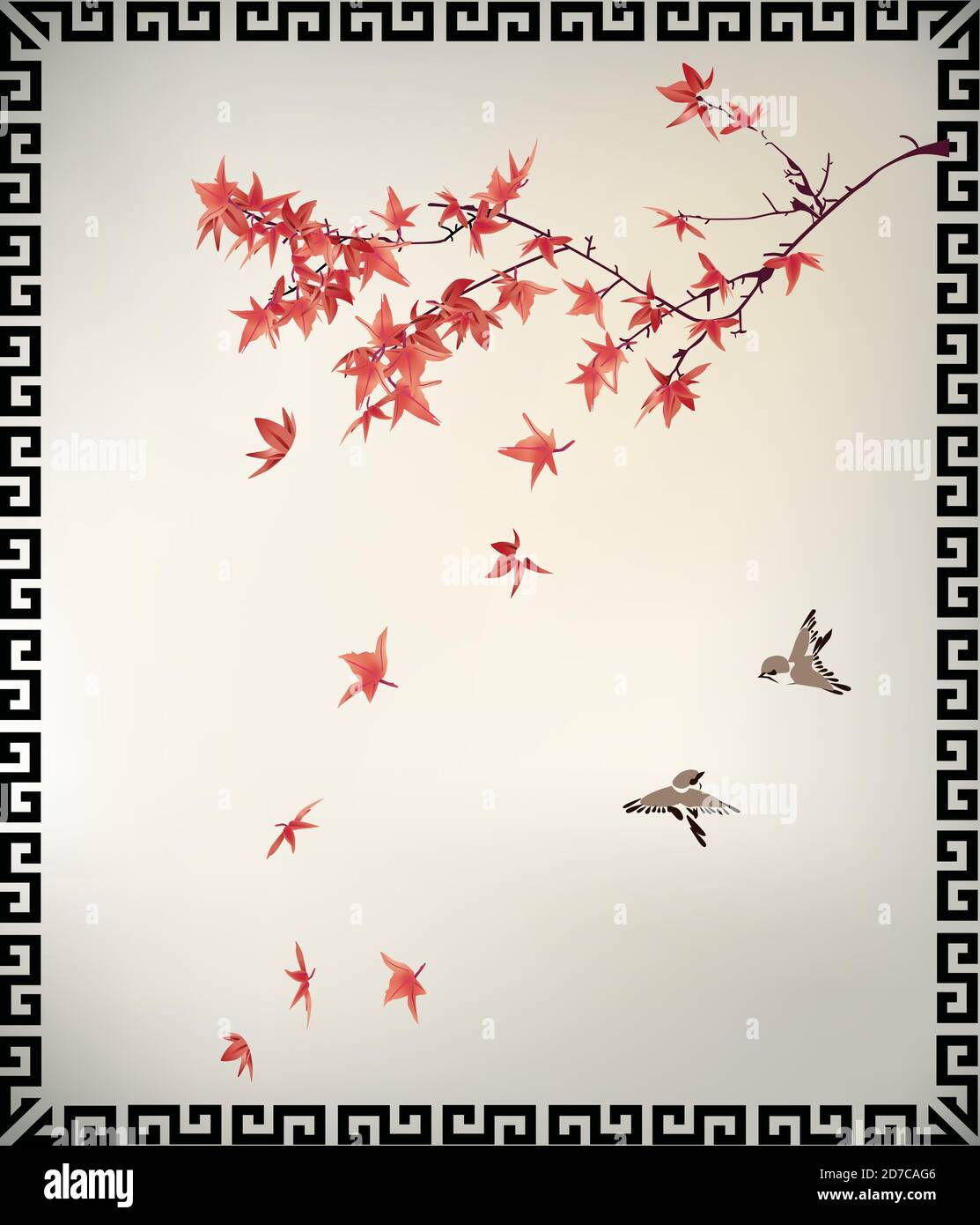 Chinese painting of maple tree and birds Stock Vector Image & Art - Alamy
