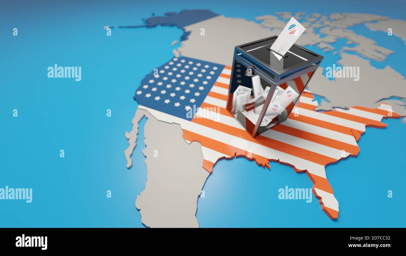 US elections, ballot box over a map of USA with stars and stripes ...