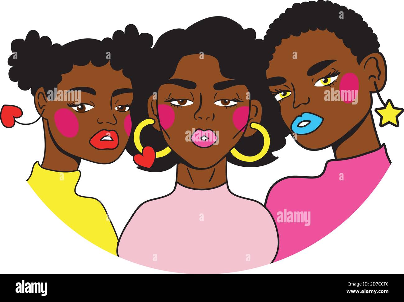 group of afro girls fashion pop art style vector illustration design ...
