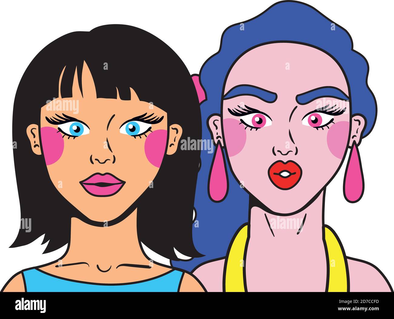 hair colors girls couple fashion pop art style vector illustration ...