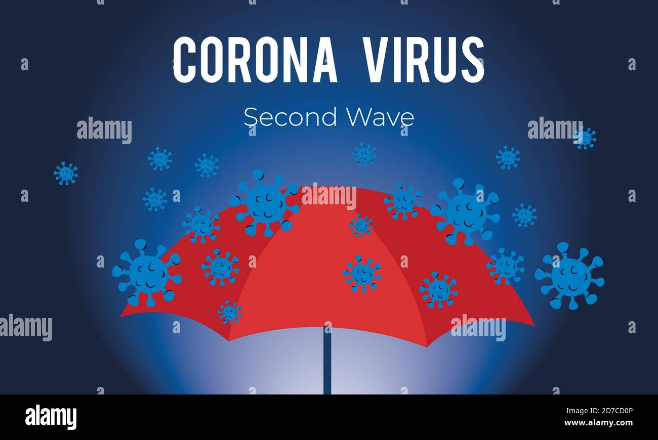corona virus second wave poster with particles and umbrella vector ...
