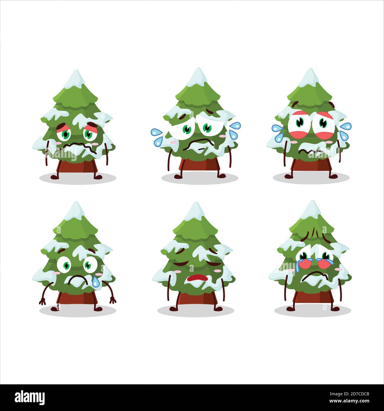 green snow christmas tree cartoon character with sad expression Stock ...