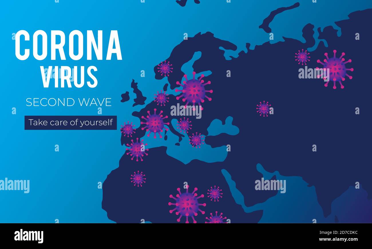 corona virus second wave poster with old continents maps vector ...