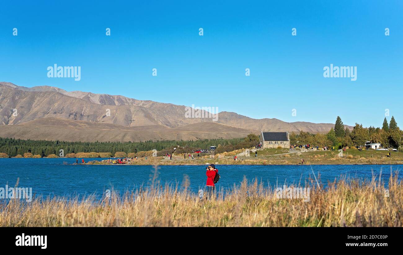 LAKE TEKAPO, NEW ZEALAND - April 2018: The beauty of the stone Church ...
