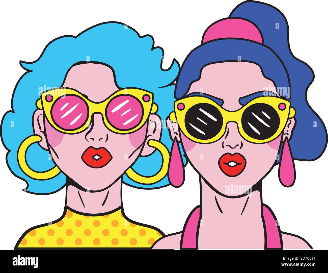 hair colors girls couple fashion pop art style vector illustration ...