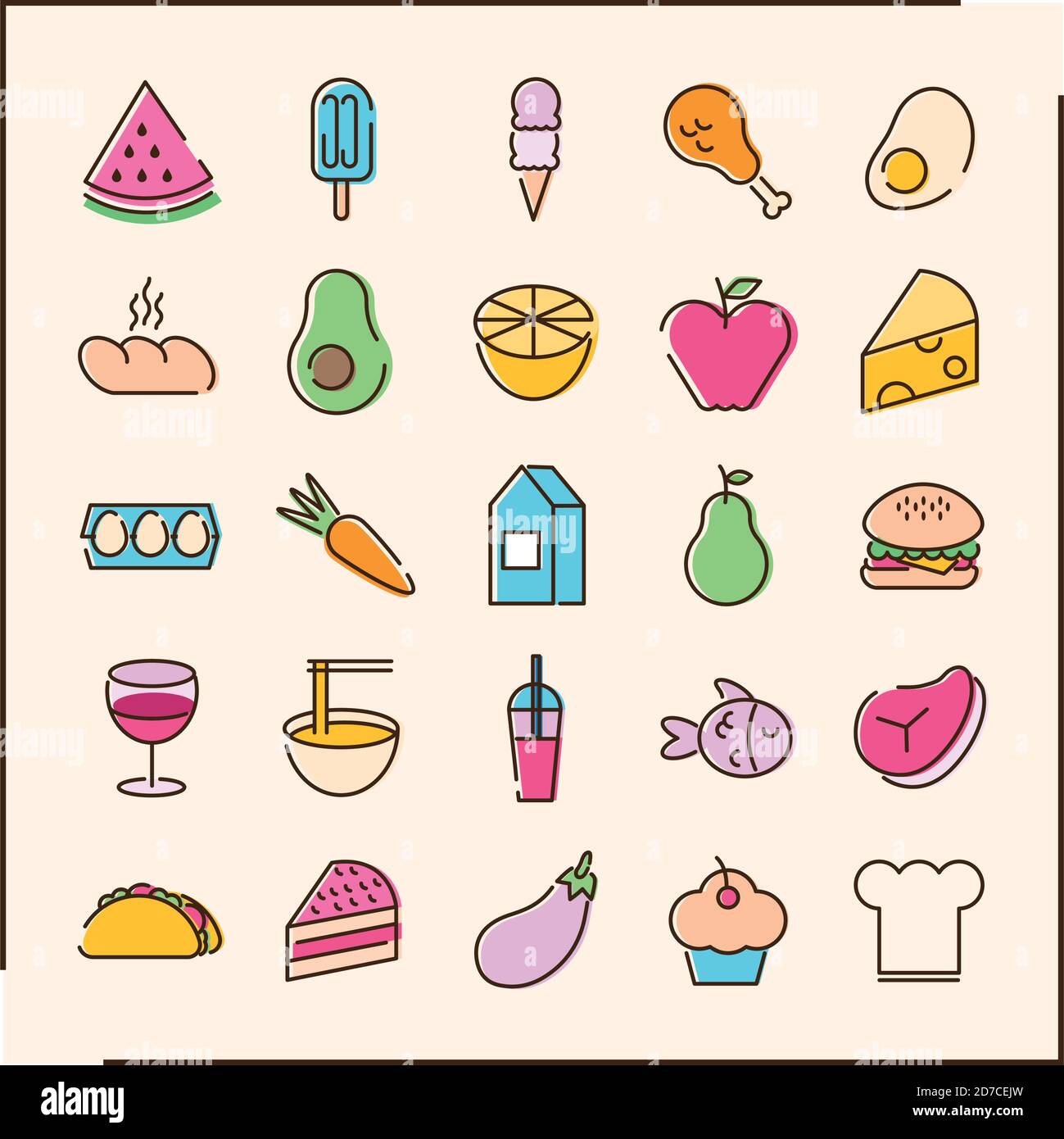 bundle of twenty five food set icons in green background vector ...