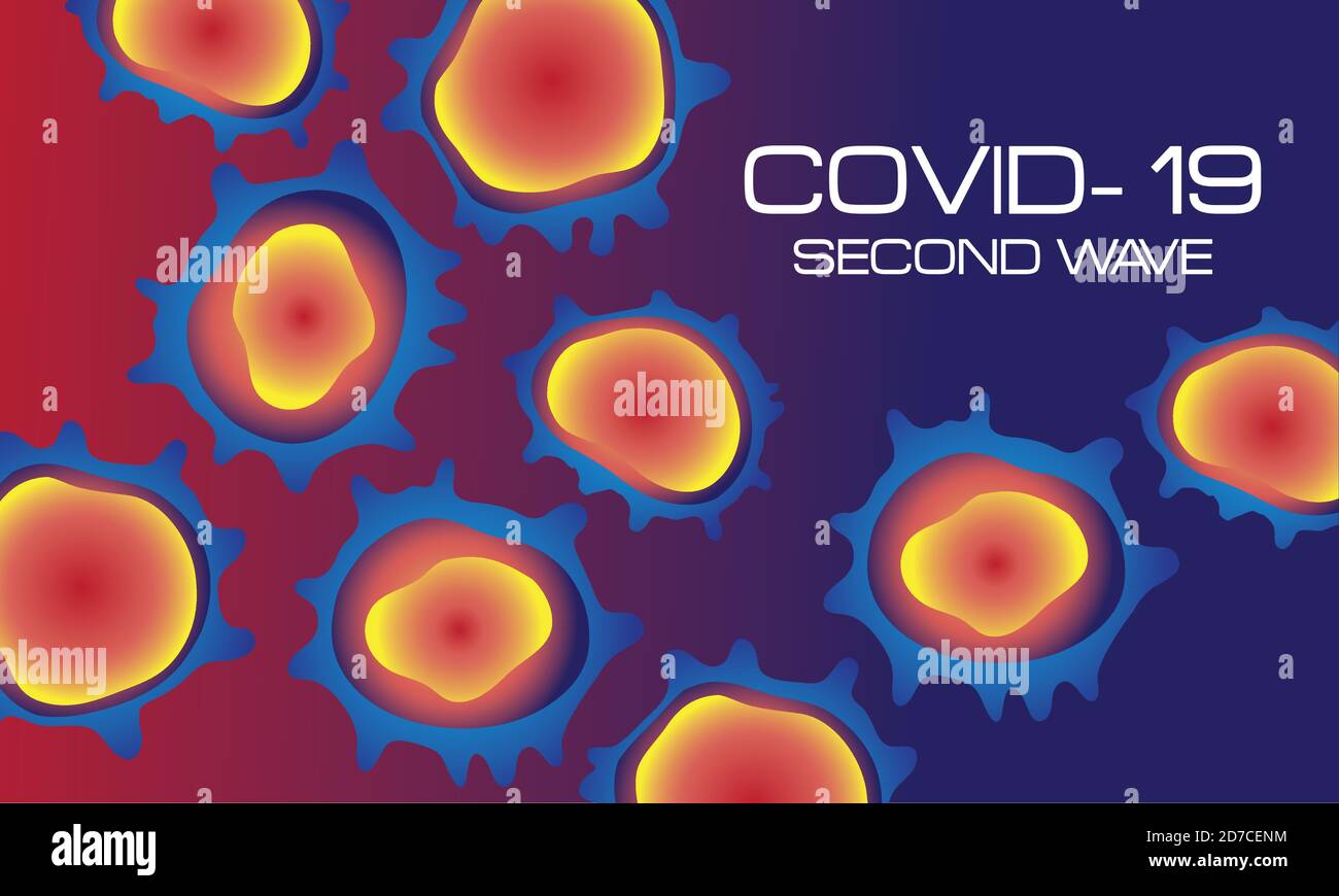 corona virus second wave poster with orange particles in purple ...