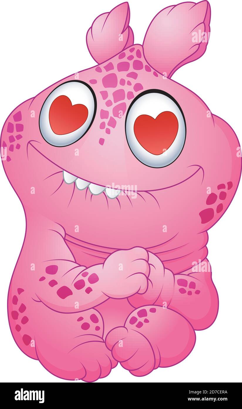 Vector illustration of Cute pink monster fall in love Stock Vector ...